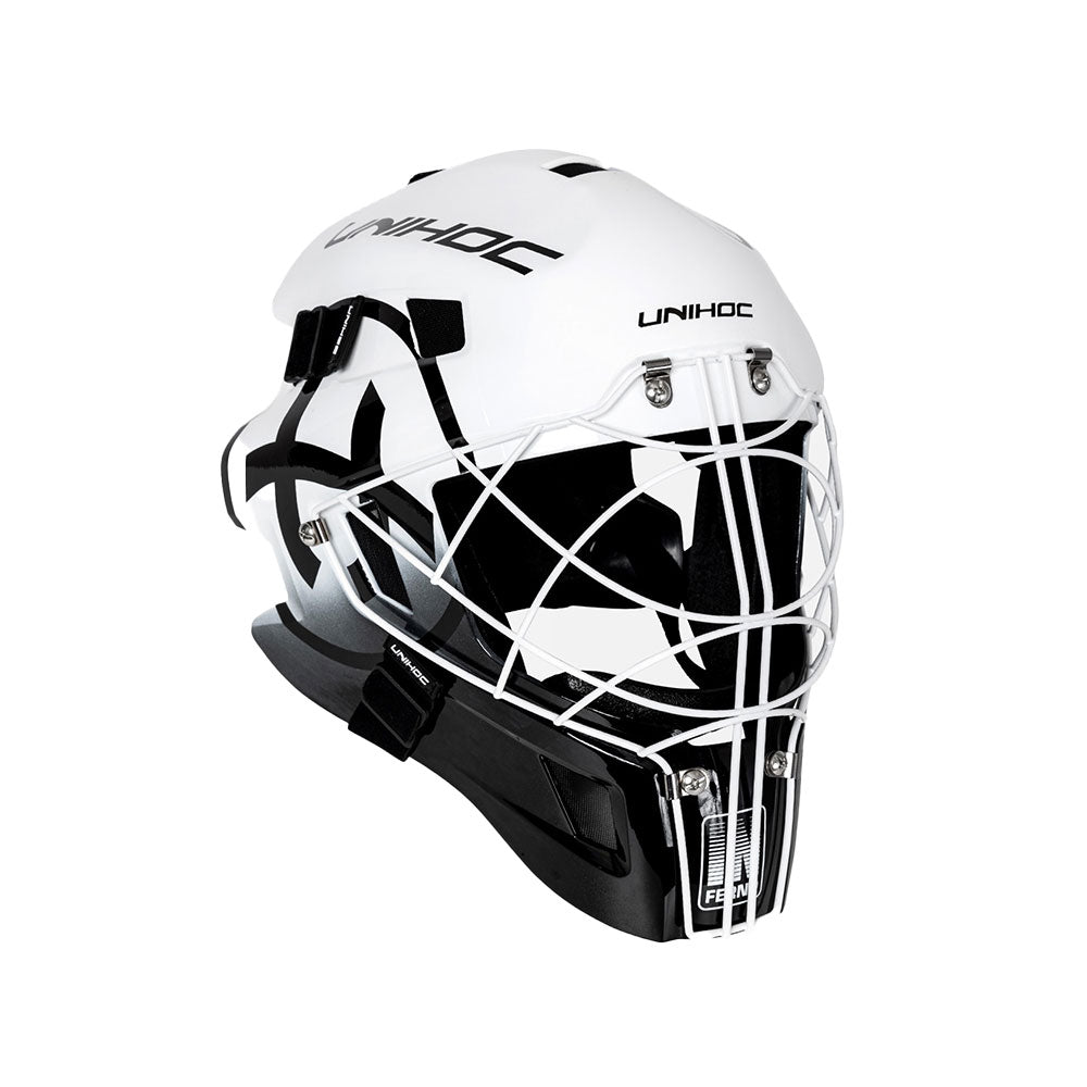 Unihoc Inferno 66 keeperhjelm Hvit/sort – Pureplay.no